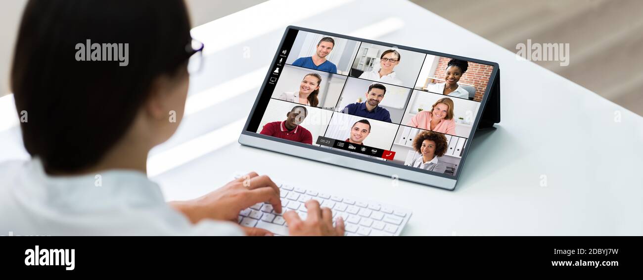 Video Conference Elearning Webinar Call Or Online Interview Stock Photo ...