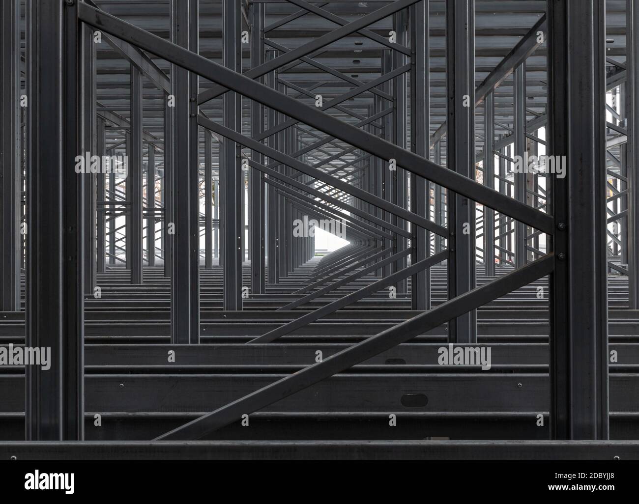 Steel structure of a high rack warehouse Stock Photo - Alamy