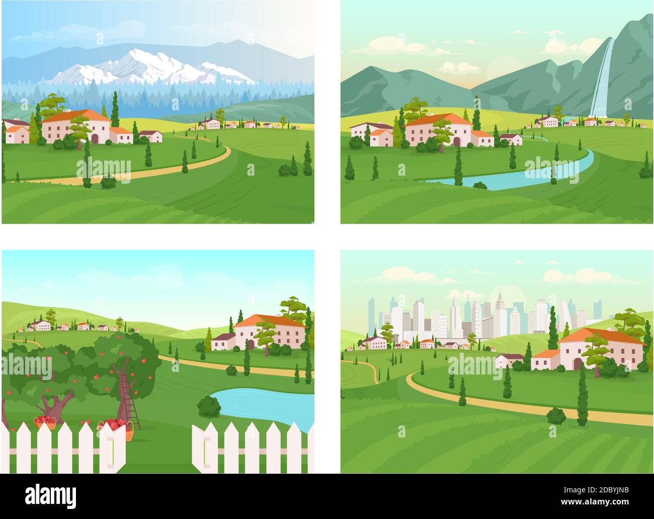Tuscany scenery flat color vector illustration set Stock Vector Image ...