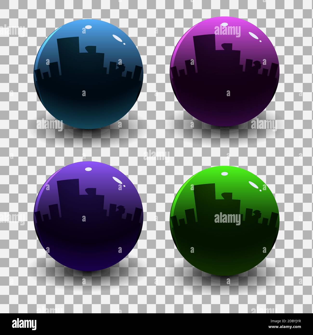 colored glossy balls with reflection on transparent background, vector ...