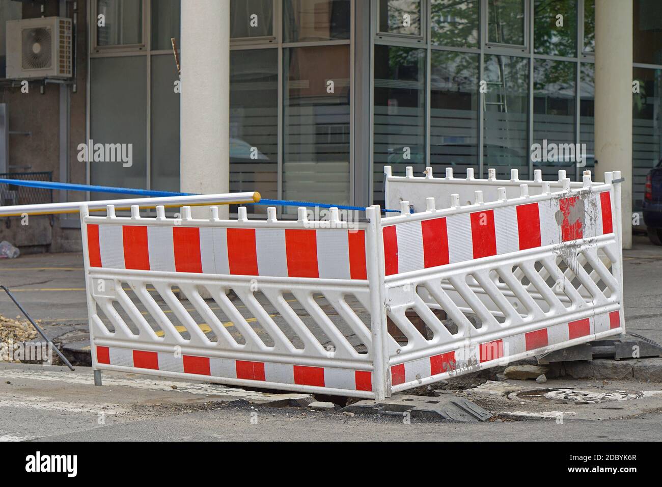 Construction barrier safety at street works Stock Photo - Alamy