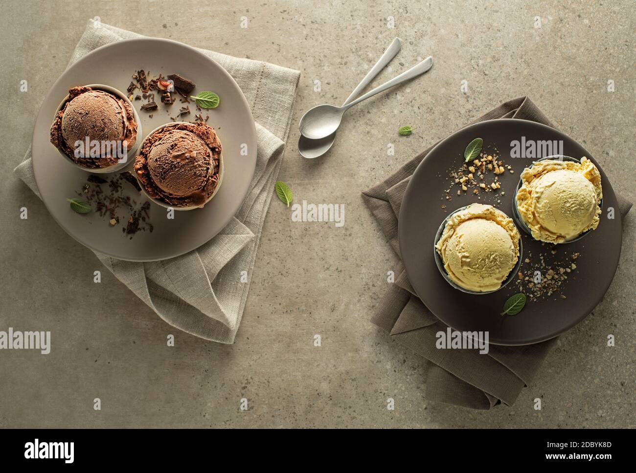 Set of ice cream scoops with chocolate and vanilla flavours Stock Photo ...