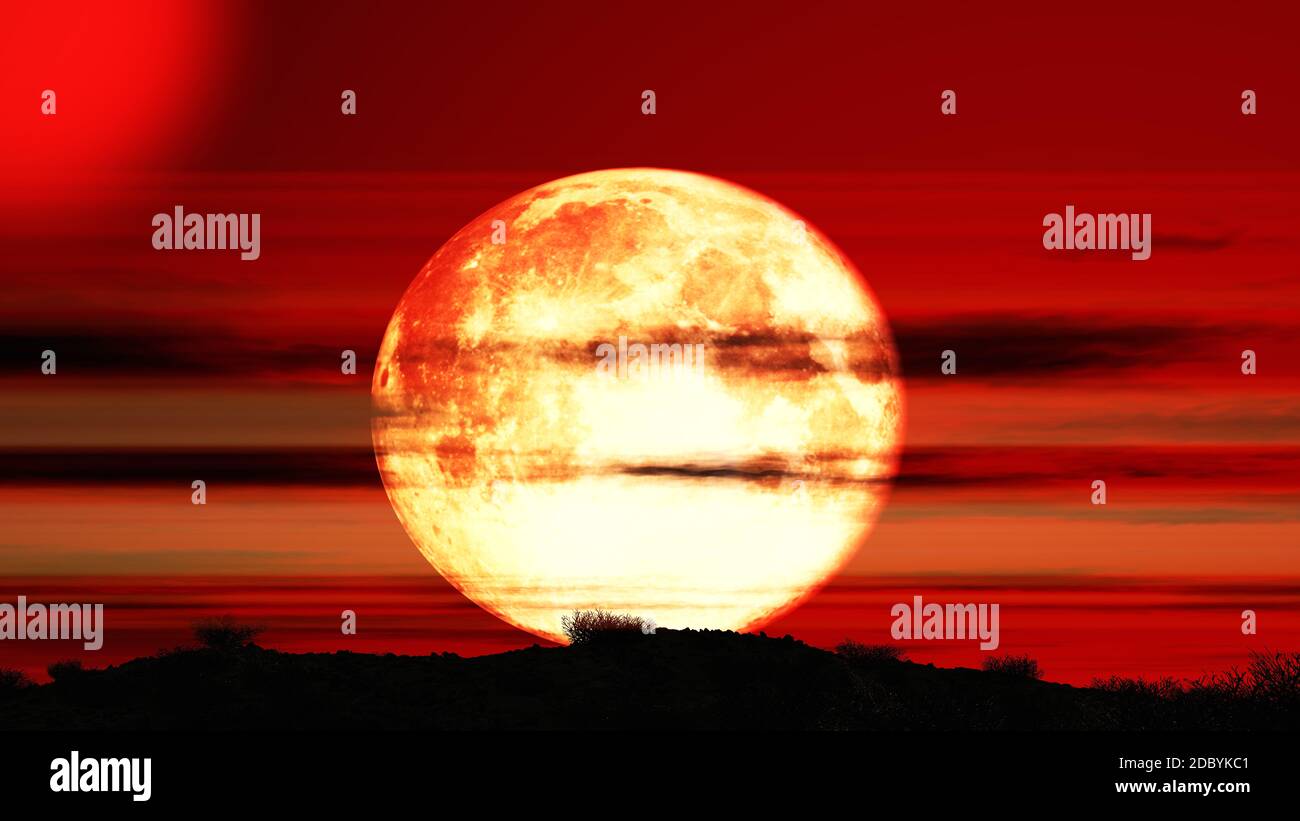 full moon at rad sky, 3d render illustration Stock Photo - Alamy