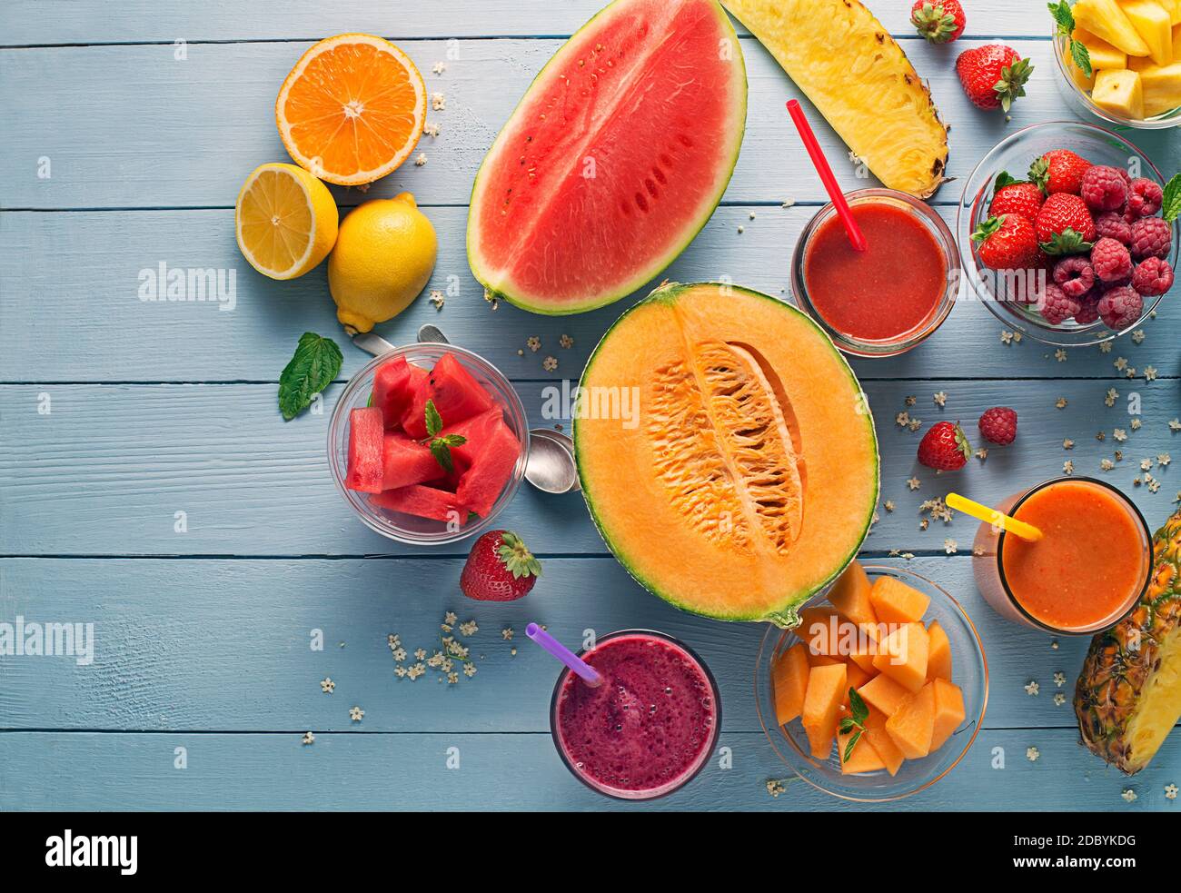 Healthy smoothies with fresh fruit ingredients. Colorful and creative ...