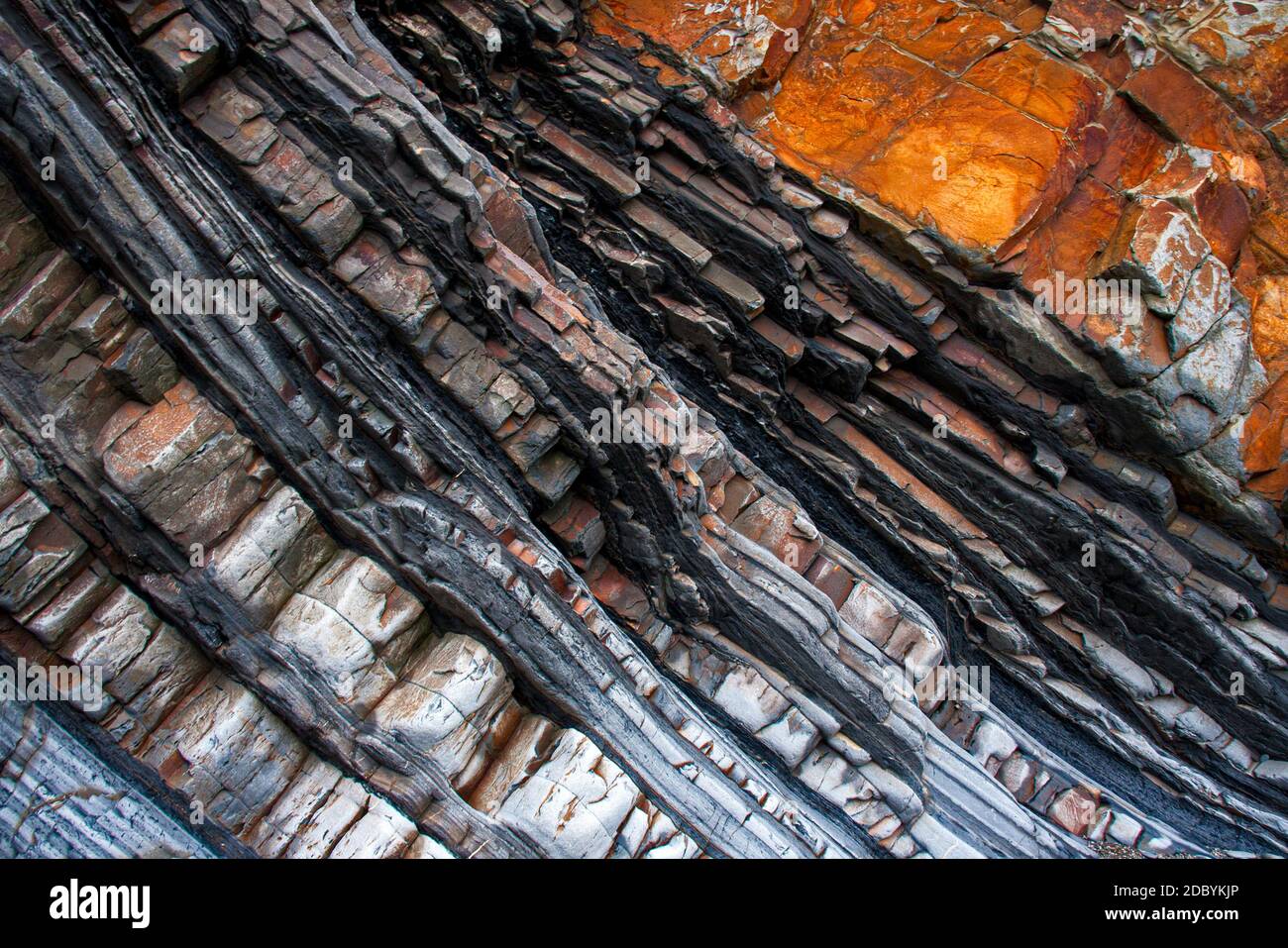 Rock History 2 - Close up of natural rock layers in Cornwall Stock ...
