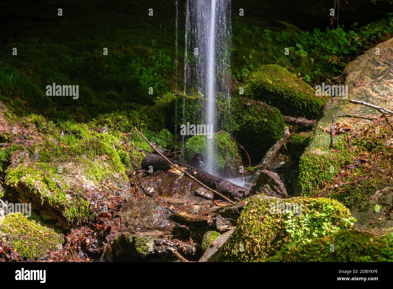 Water flowing over moss covered rocks in the canyon Hexenklamm Stock ...