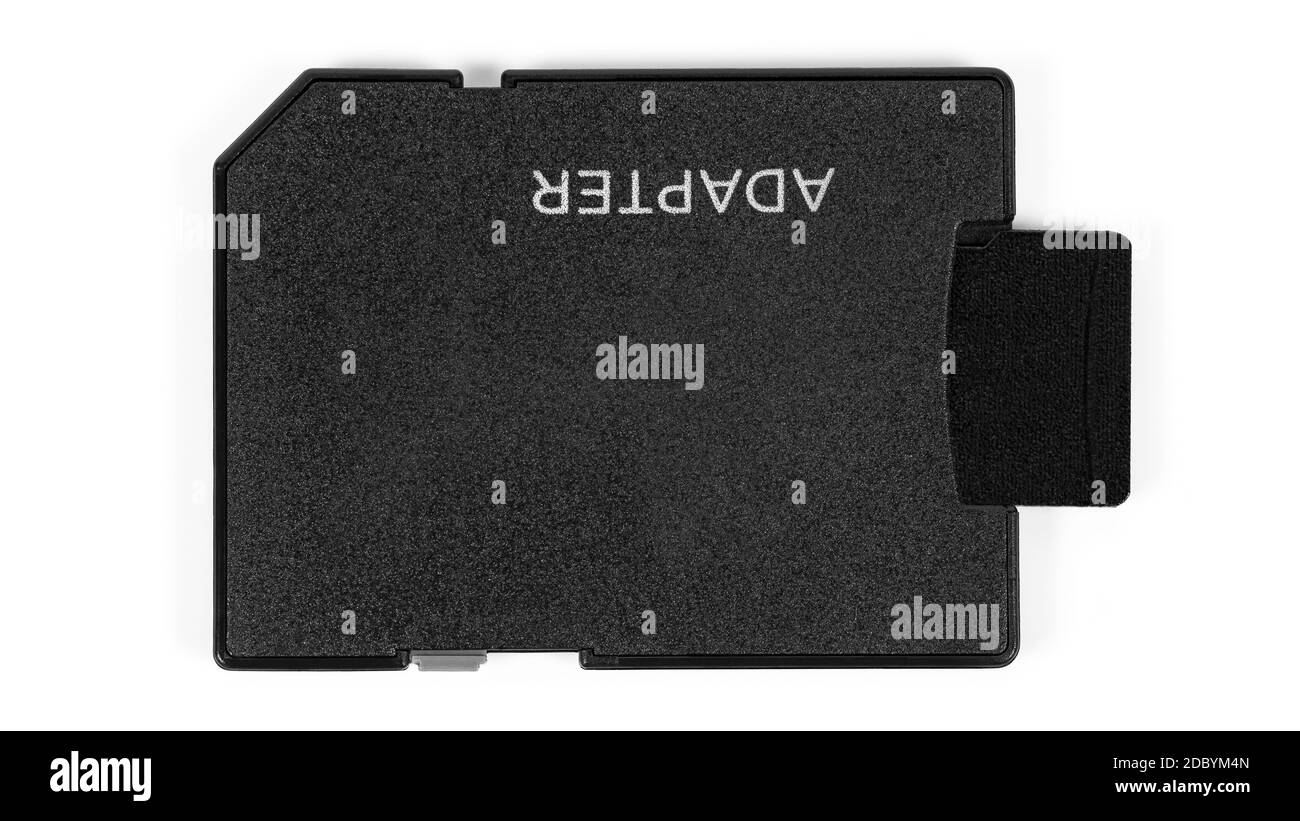 Top view of microSD memory card in adapter isolated on white background ...