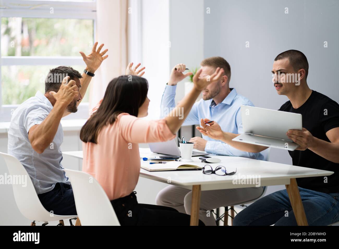 Workplace Business Conflict Blaming, Bullying And Employee Fight Stock ...