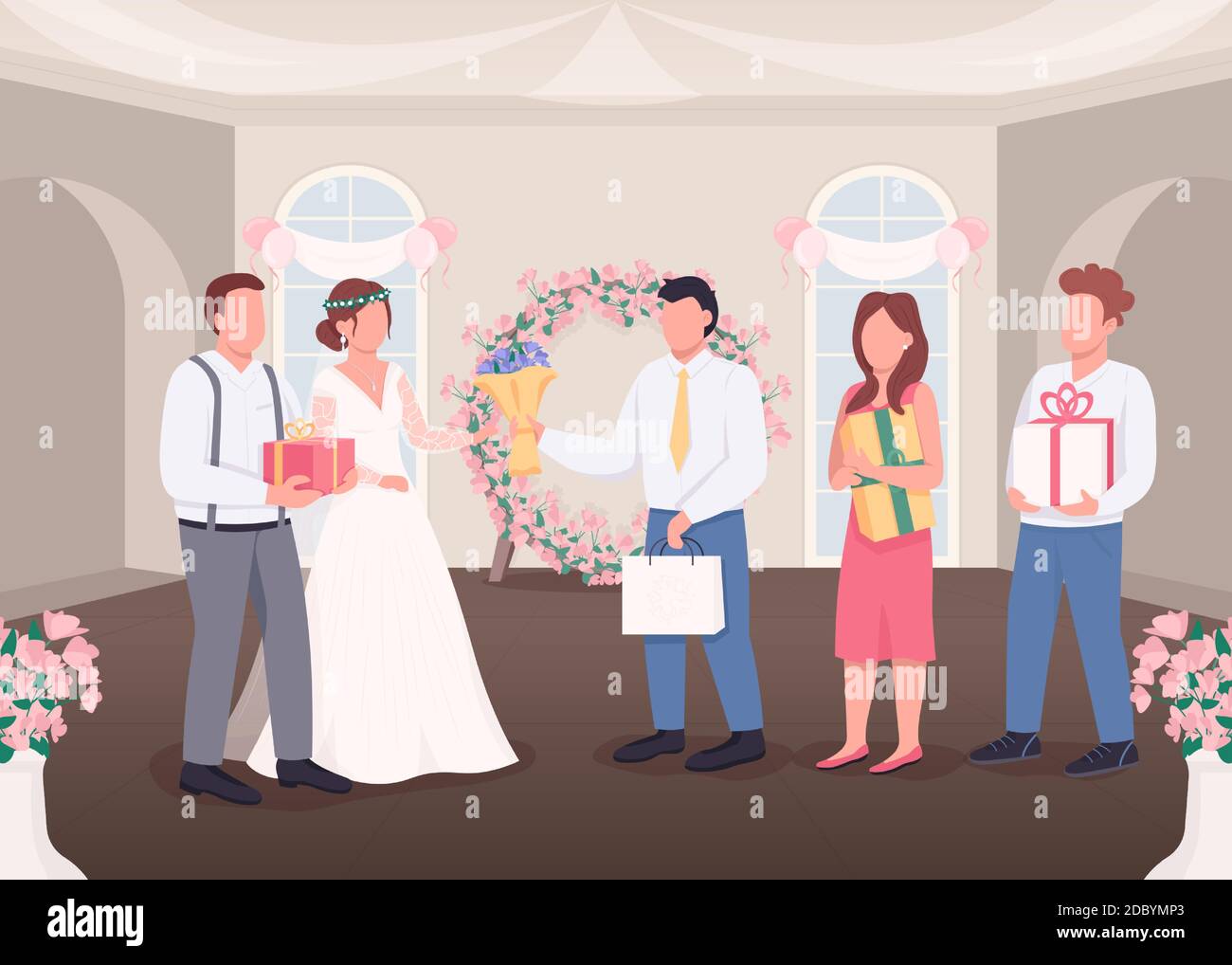 Gifts for bride and groom flat color vector illustration Stock Vector ...