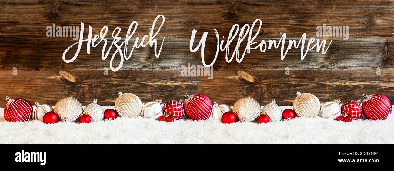 German Calligraphy Herzlich Willkommen Means Welcome On Rustic Brown ...