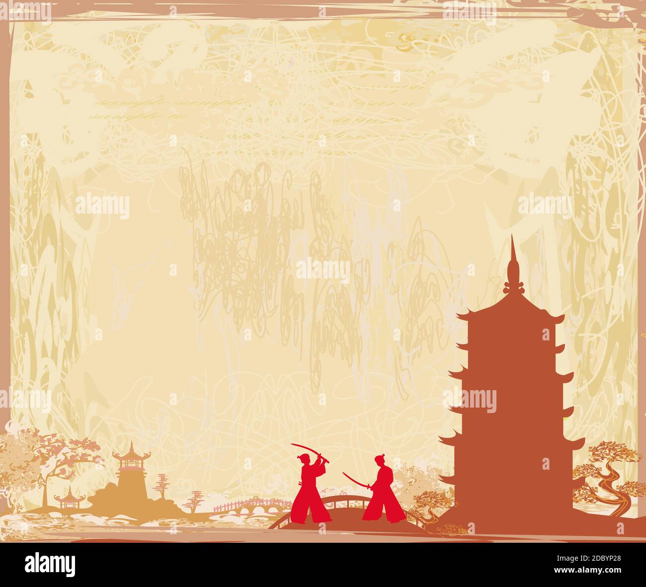 Japanese Samurai fighters, abstract card Stock Photo - Alamy