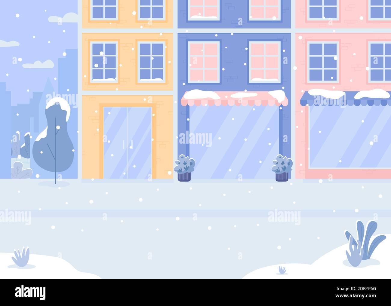 Covered with snow street flat color vector illustration Stock Vector ...