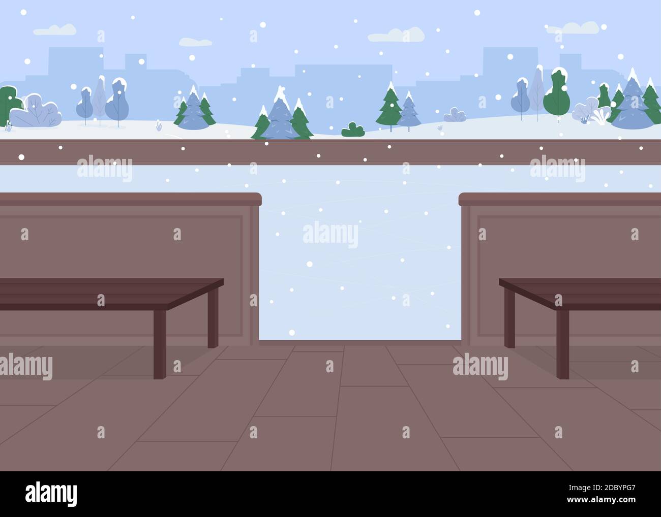 Empty ice ring flat color vector illustration. Winter activities place ...