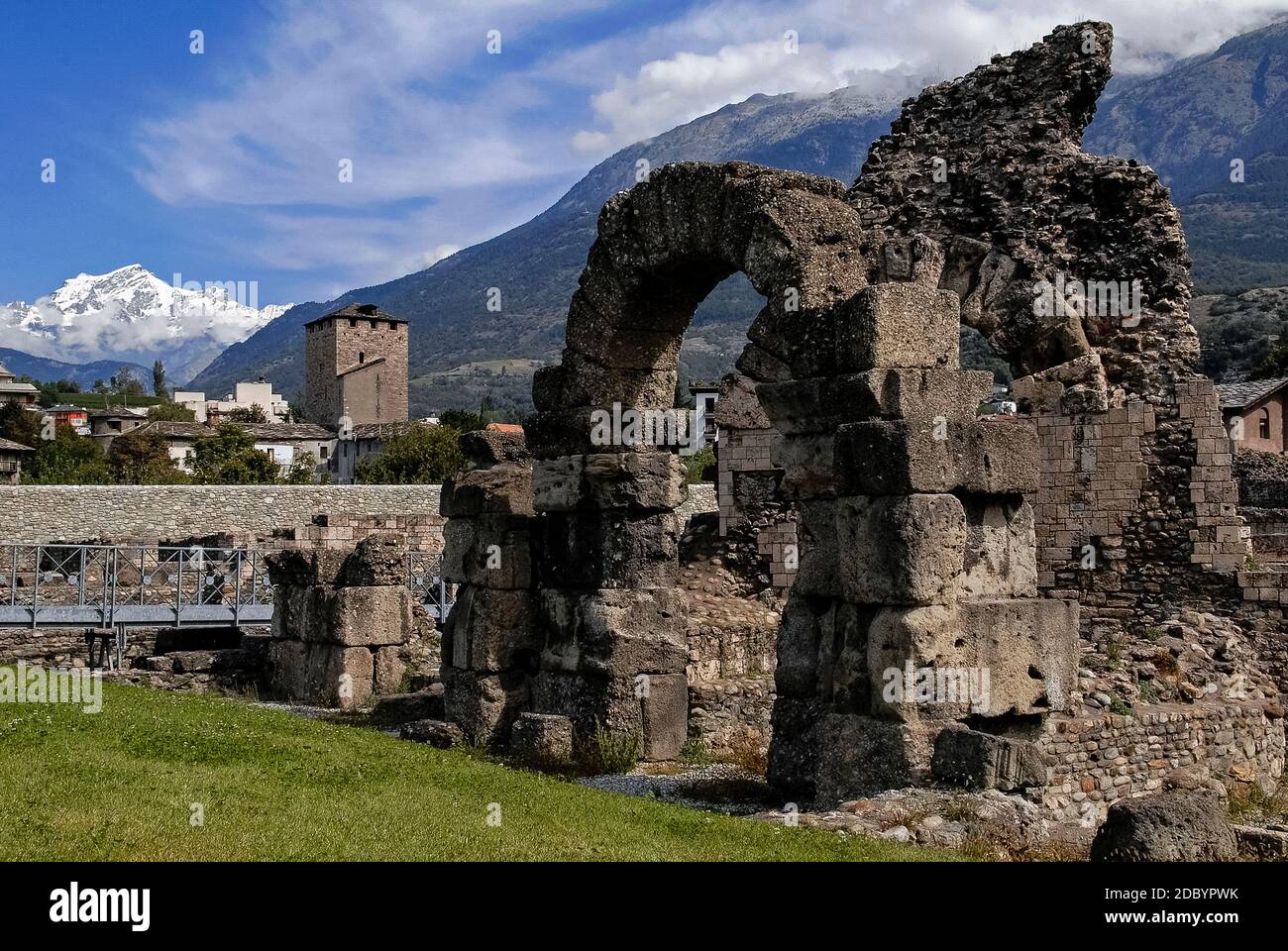 Surviving arch and repaired rubble walling amid ruins of the 4,000-seat ...