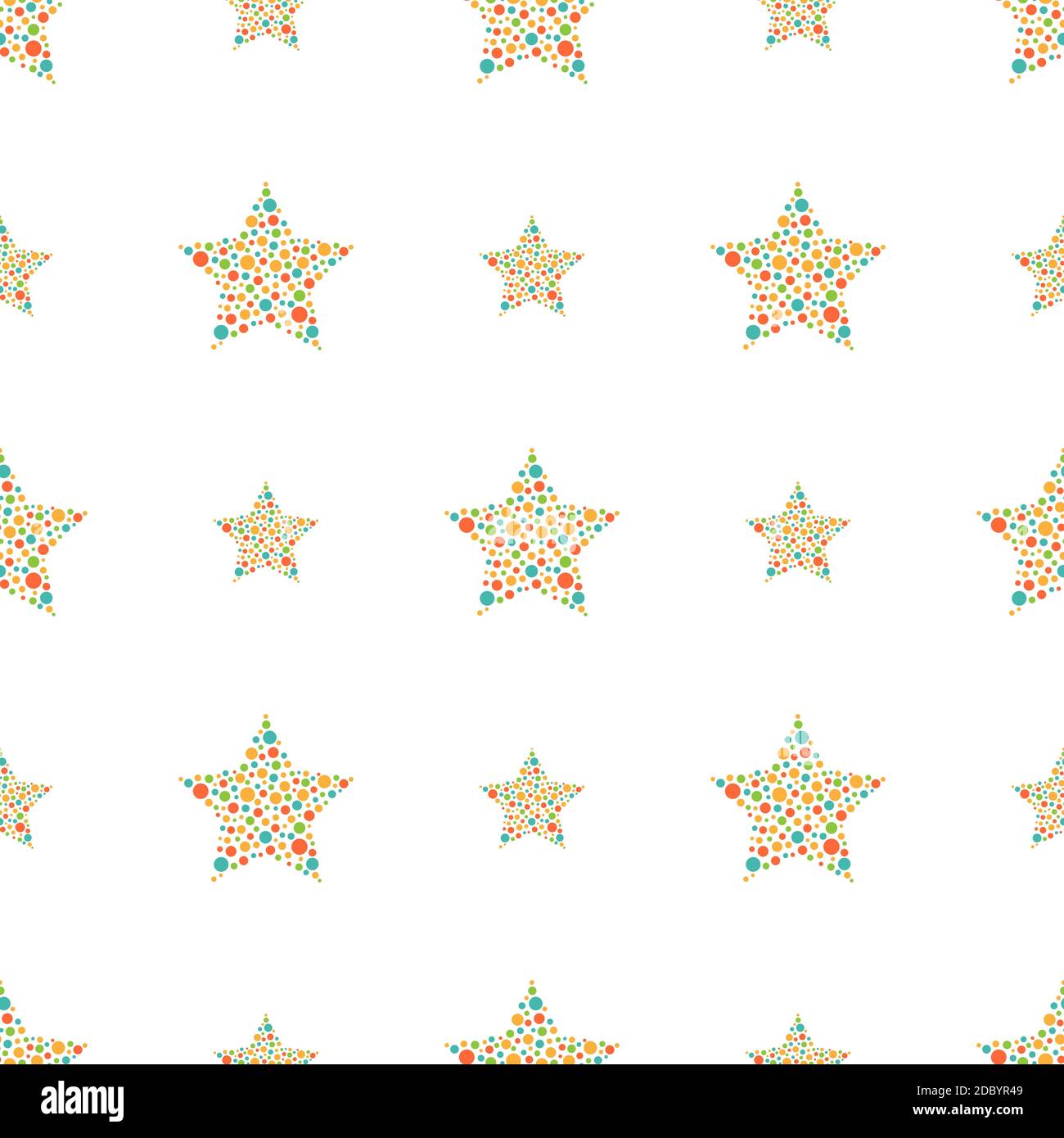 Seamless cute pattern with green and red stars made of dots and circles ...