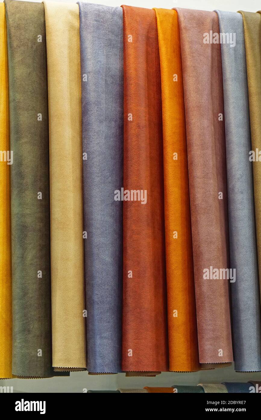 Various color textile material samples Stock Photo - Alamy
