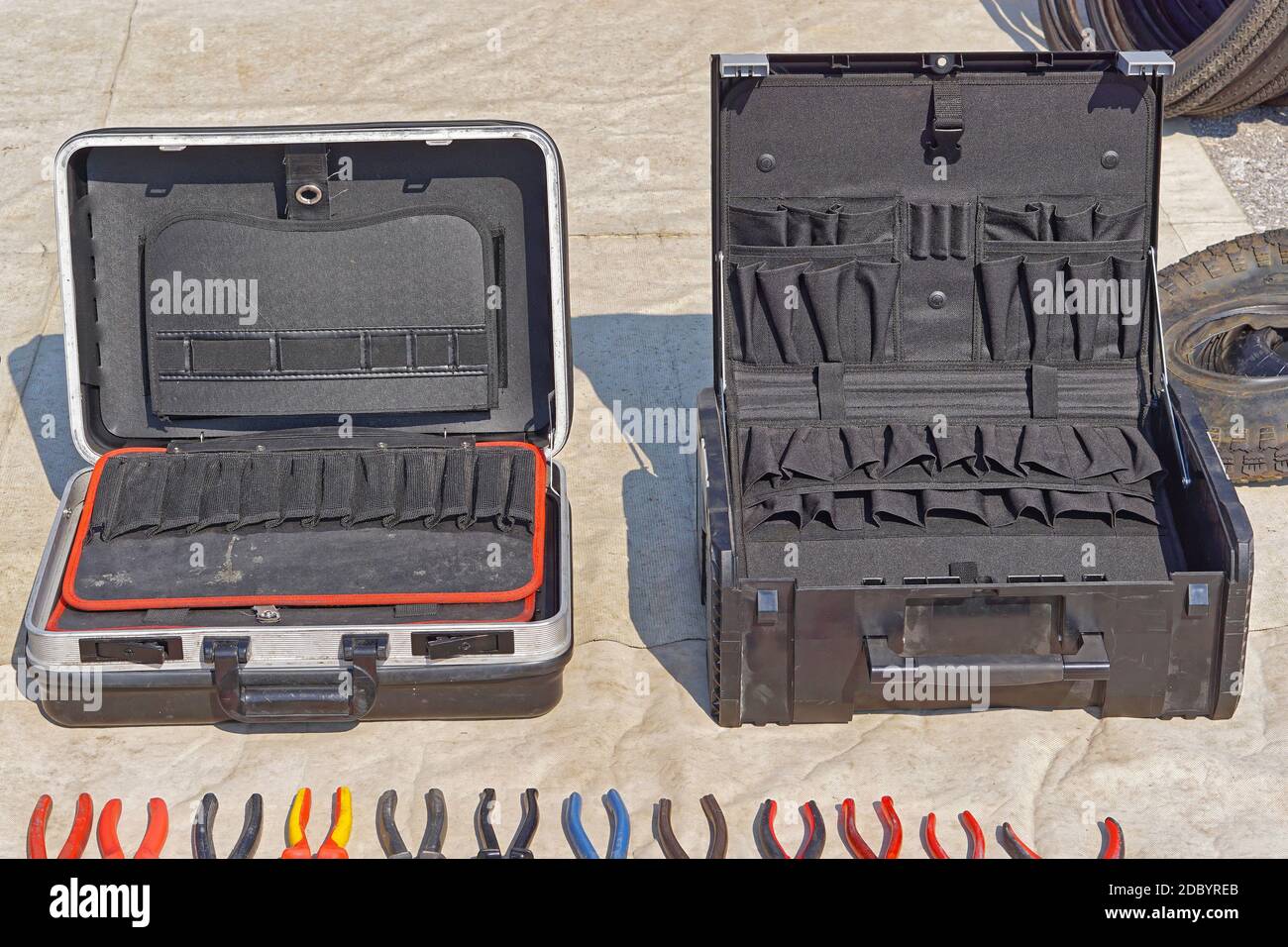 Two empty tool boxes suitcases with organizers Stock Photo - Alamy