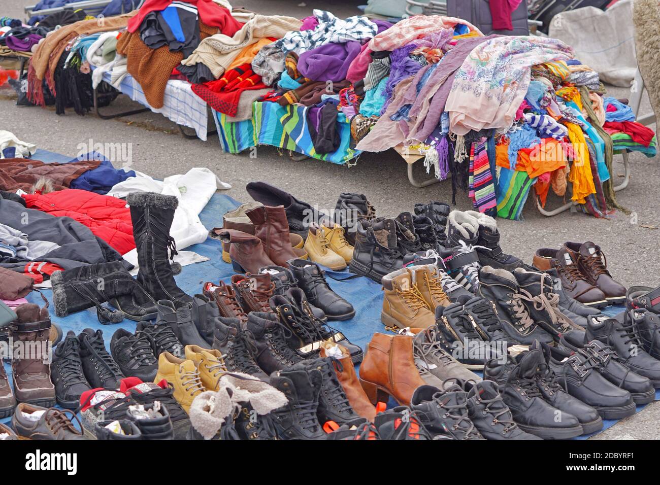 Used old second hand leather men shoes at flea market Stock Photo - Alamy