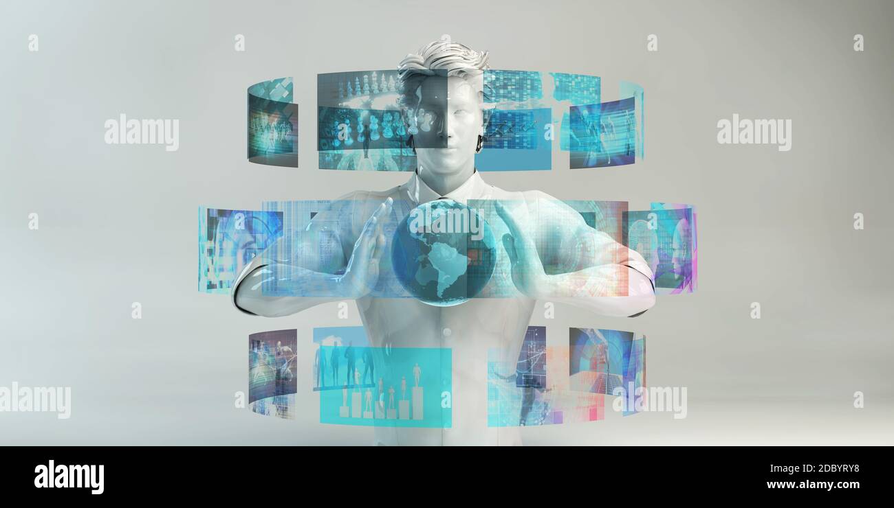 Holographic Display with Man Using Interactive Technology Stock Photo ...