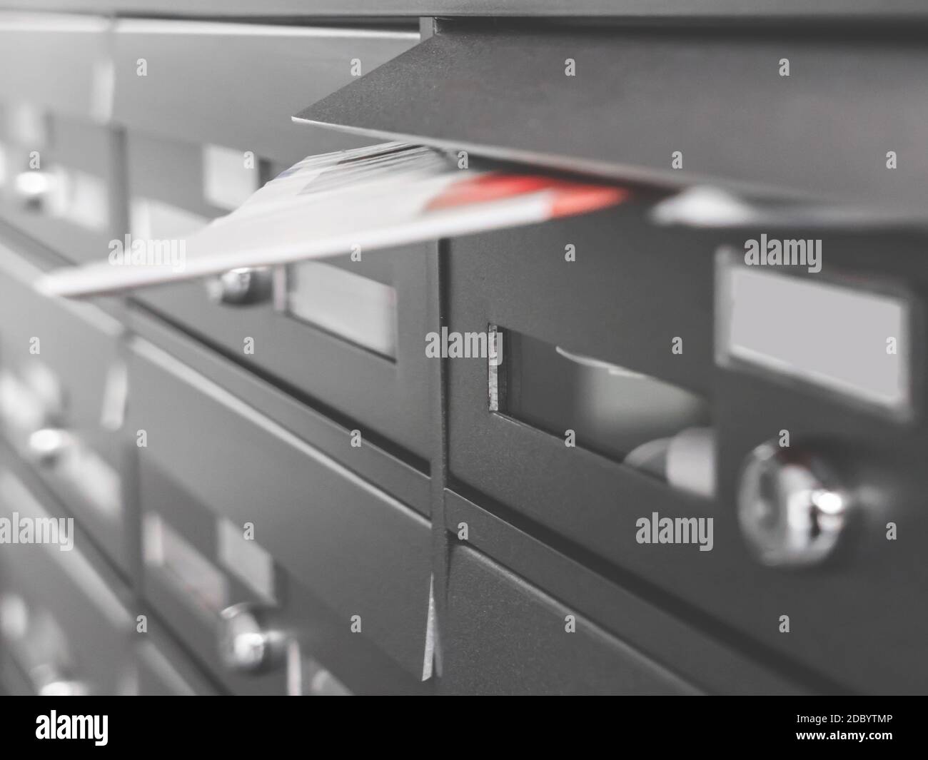 Modern metal mailboxes in an apartment building. Selective focus Stock ...