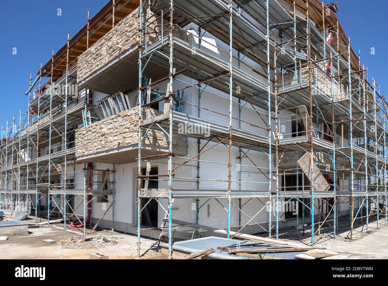 New home under construction. Building a European style house Stock ...