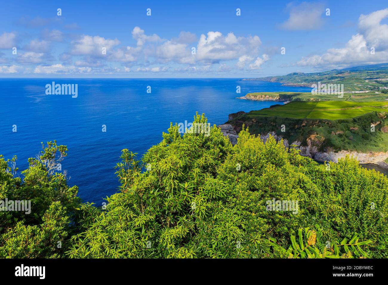 View from the Miradouro de Santa Iria on the island of São Miguel in ...