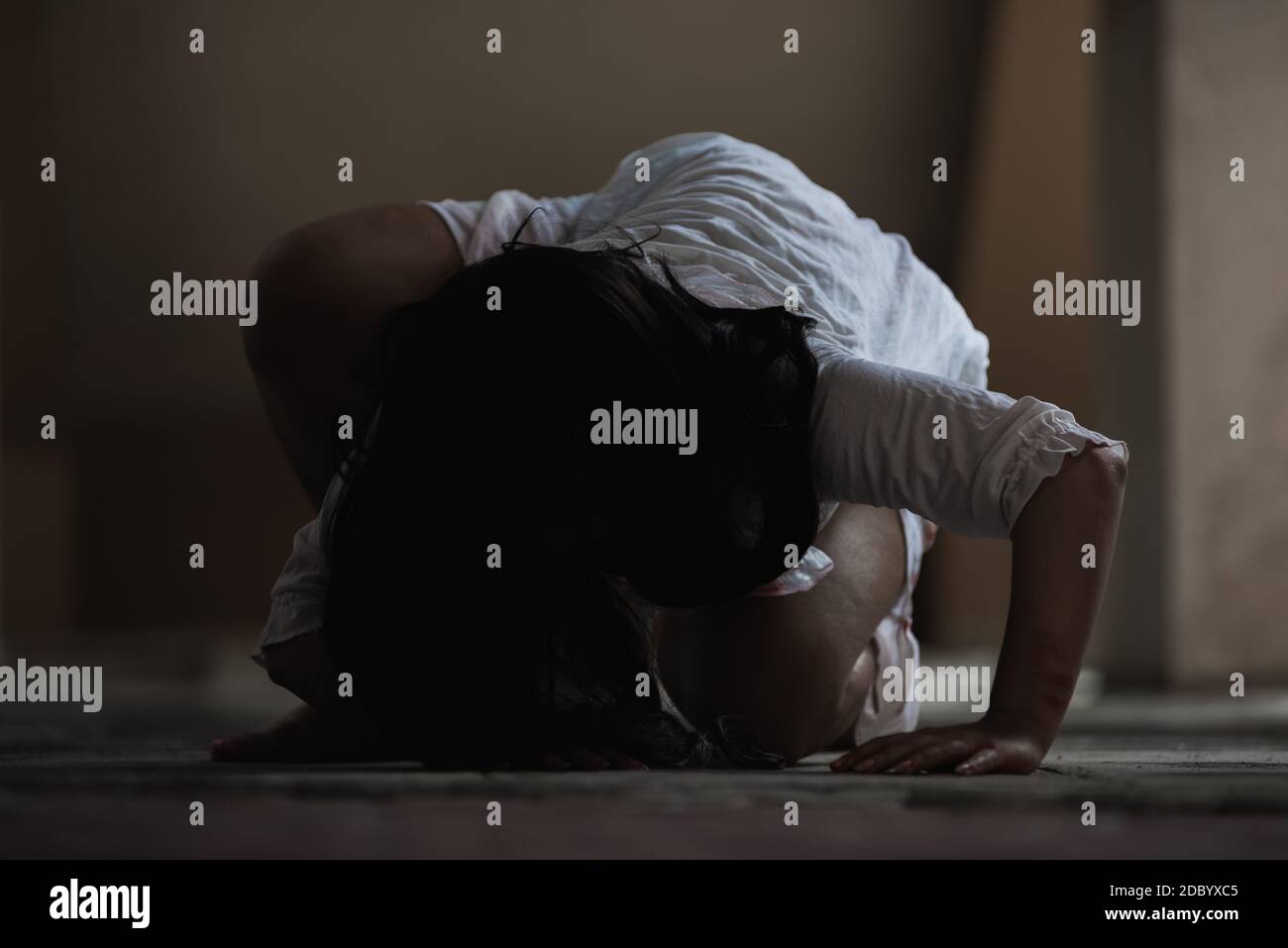 Girl zombie in blood. Asian Woman ghost with blood. Horror scary fear ...