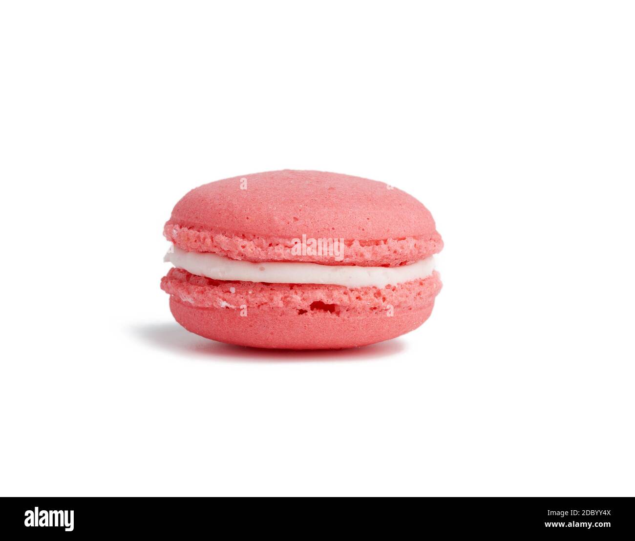 pink round baked macaron isolated on a white background, close up Stock ...