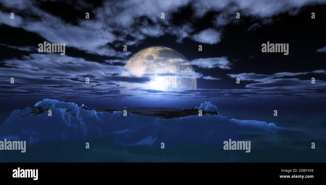 ice berg in night full moon 3d render illustration Stock Photo - Alamy