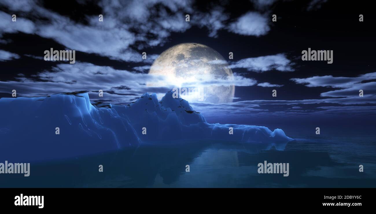 ice berg in night full moon 3d render illustration Stock Photo - Alamy