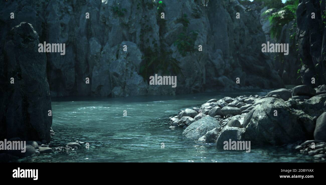 3D rendering of a view of a mountain river Stock Photo - Alamy