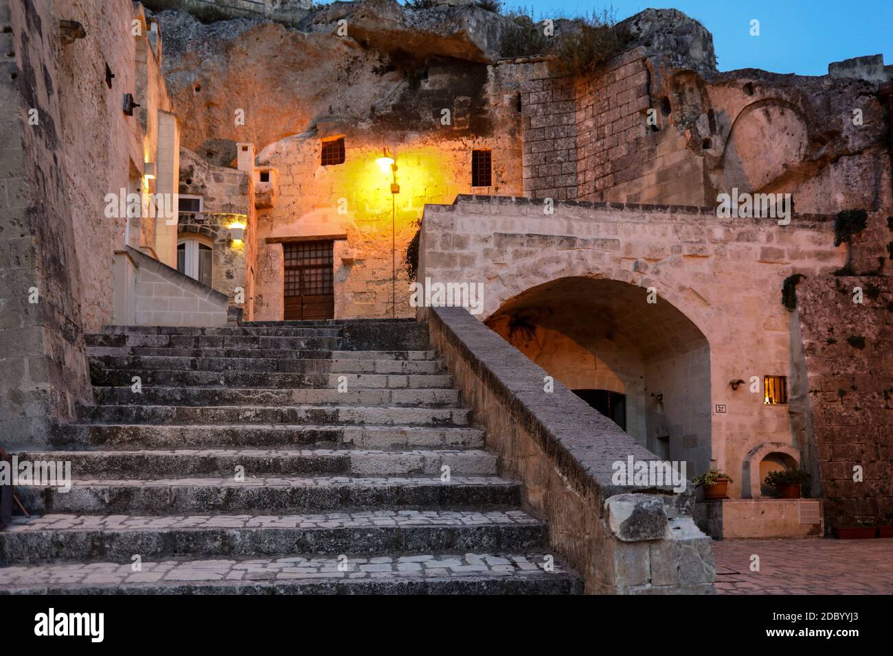 Matera, Italy - September 15, 2019: Typical cobbled stairs in a side ...