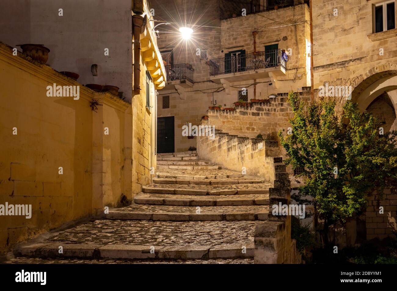 Matera, Italy - September 19, 2019: Typical cobbled stairs in a side ...