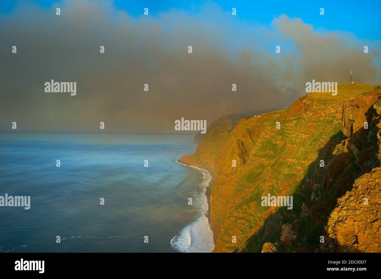 Smoke from burning forest over the ocean. Madeira isand, Portugal Stock ...