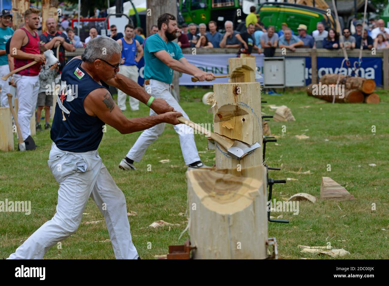 Axemen from several countries competing at the standing block axe ...