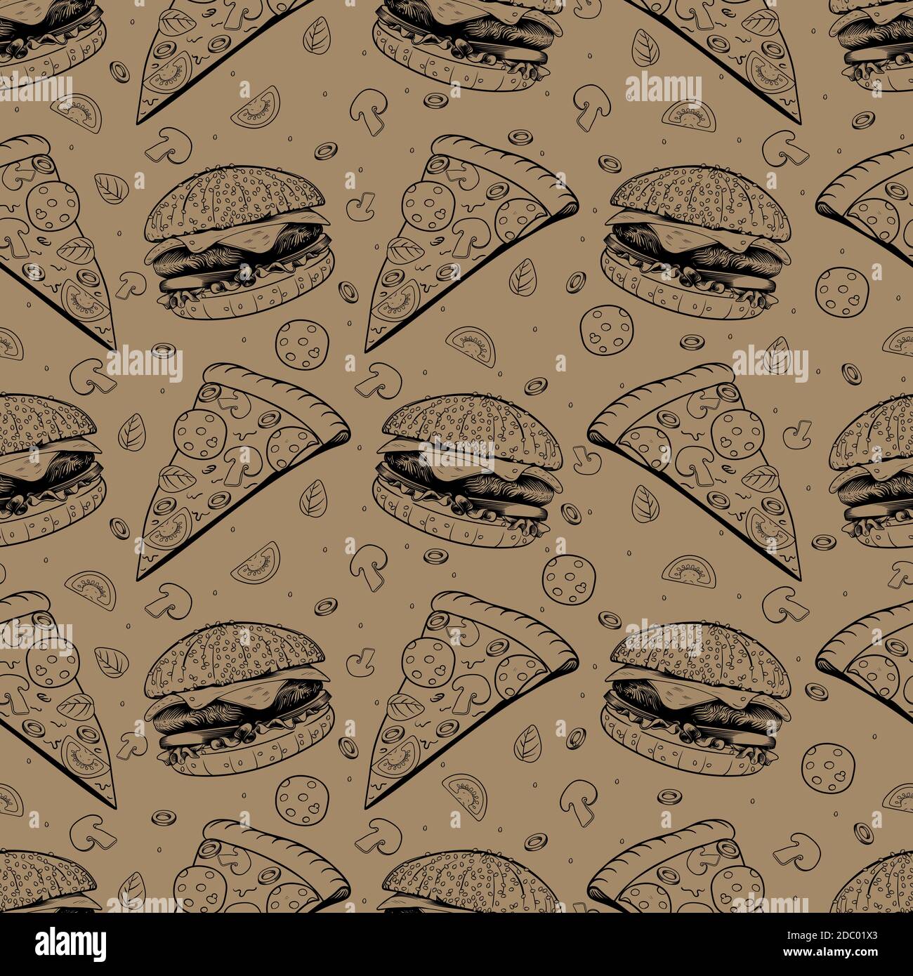 vector seamless pattern, craft paper color, sketch. Fast food seamless ...