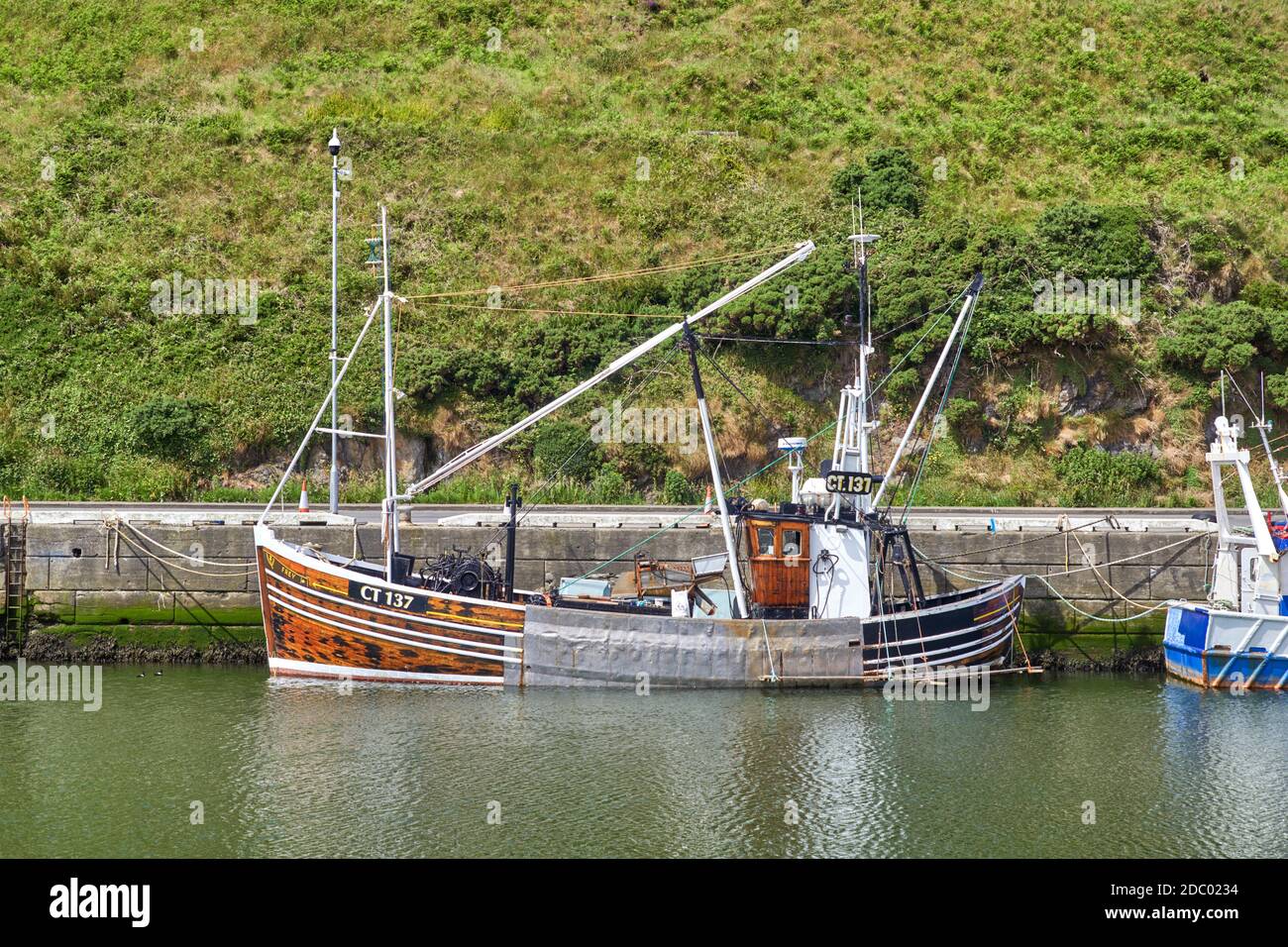 Scallop fishing boat Frey CT137 moored in Peel inner harbour, Isle of ...