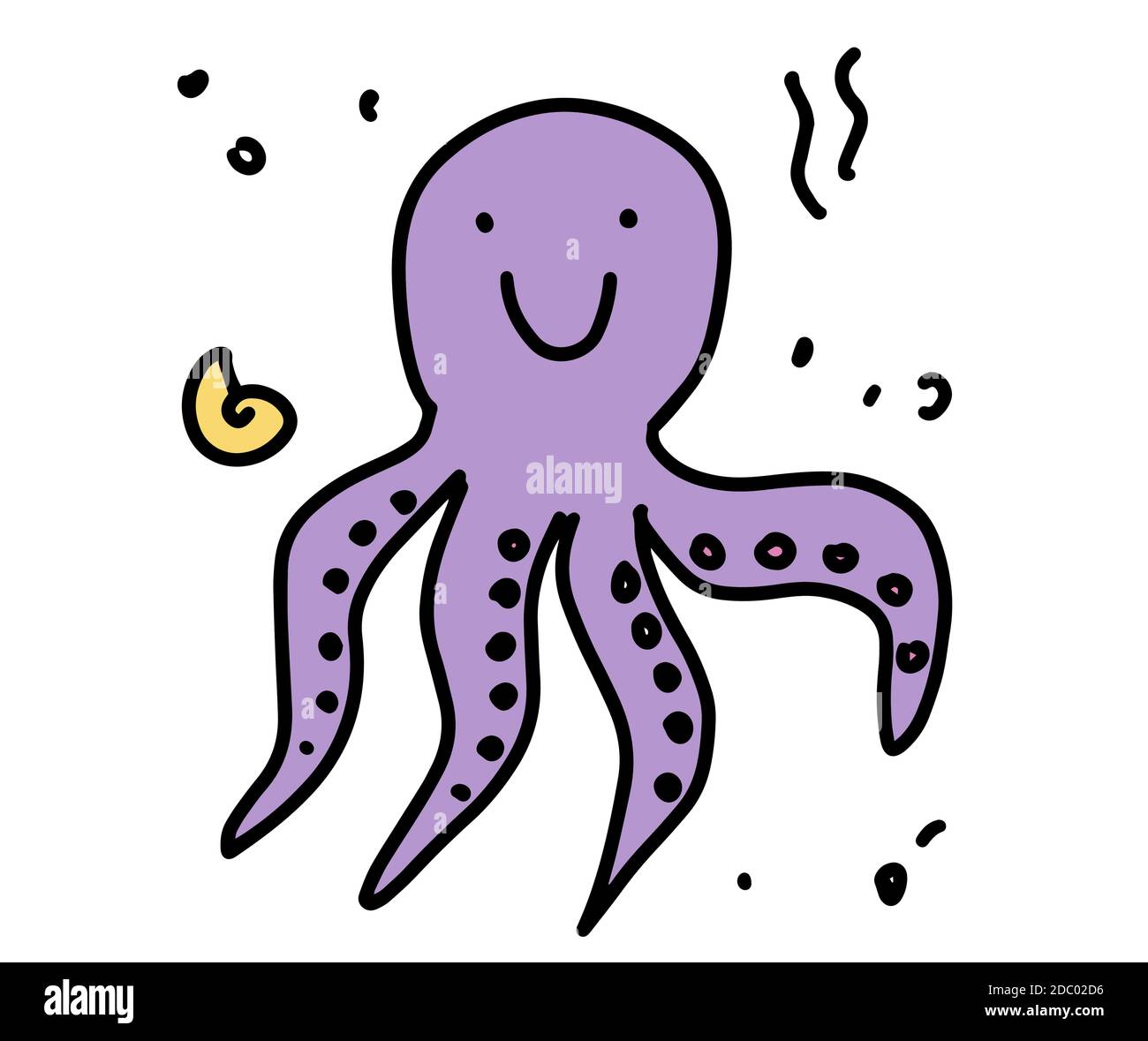 Cute octopus in doodle style. Hand-drawn, cartoon, funny octopus ...