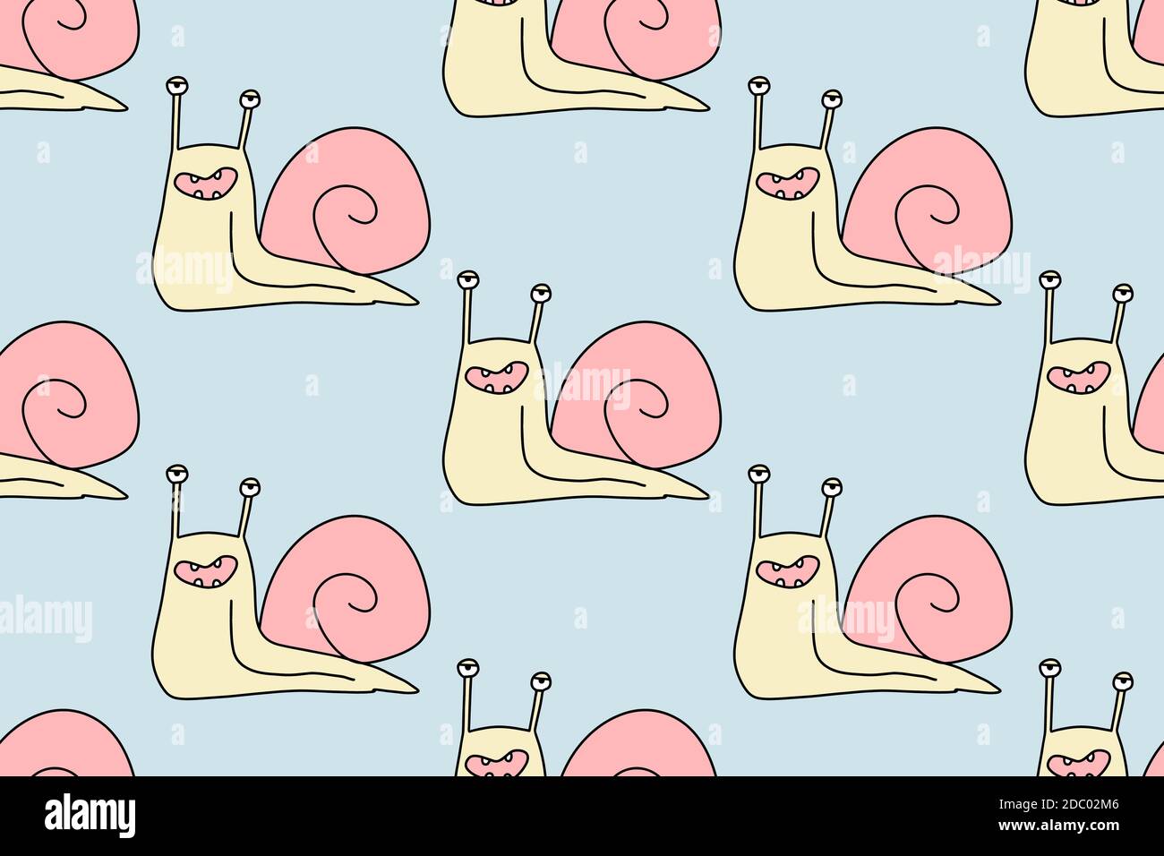 Hand drawn cartoon snail. Funny doodle slug. Doodle seamless pattern ...
