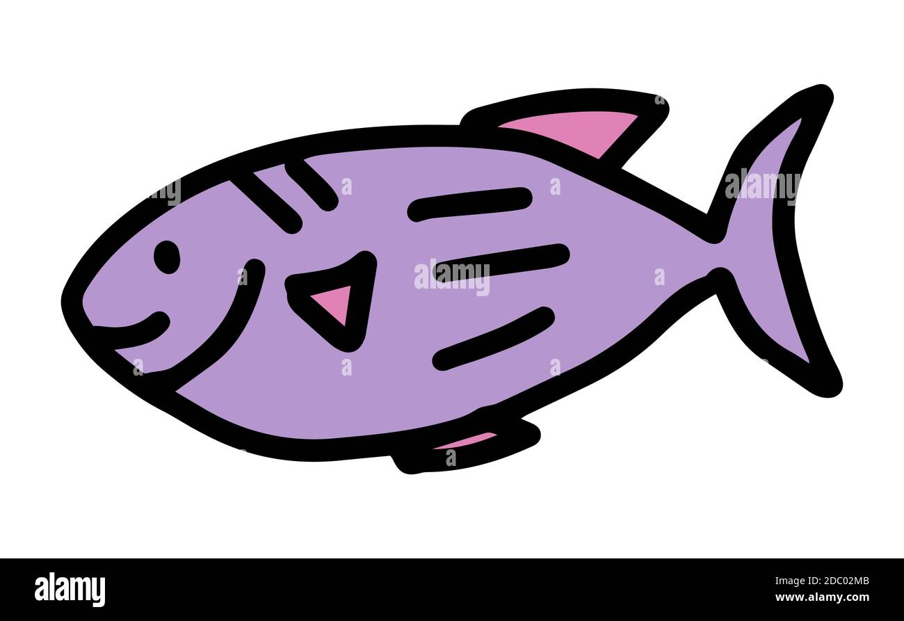 Fish in doodle style. Hand-drawn cute, cartoon, funny fish. Concept of ...