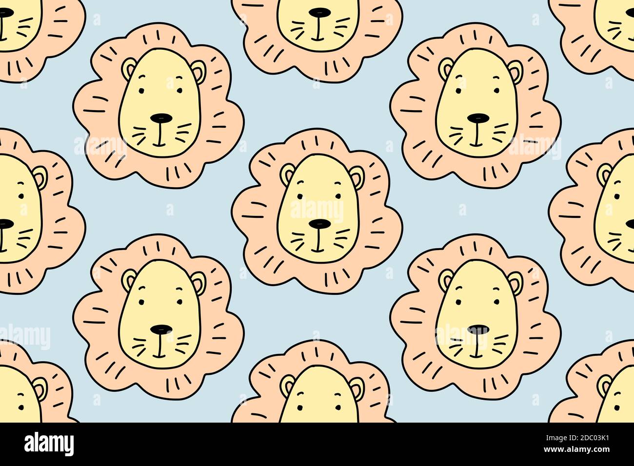 Cartoon cute lion. Doodle seamless animal pattern Hand-drawn vector ...