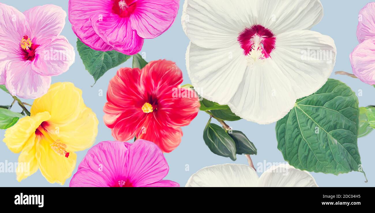 Seamless floral design with hibiscus flowers for background, Endless ...