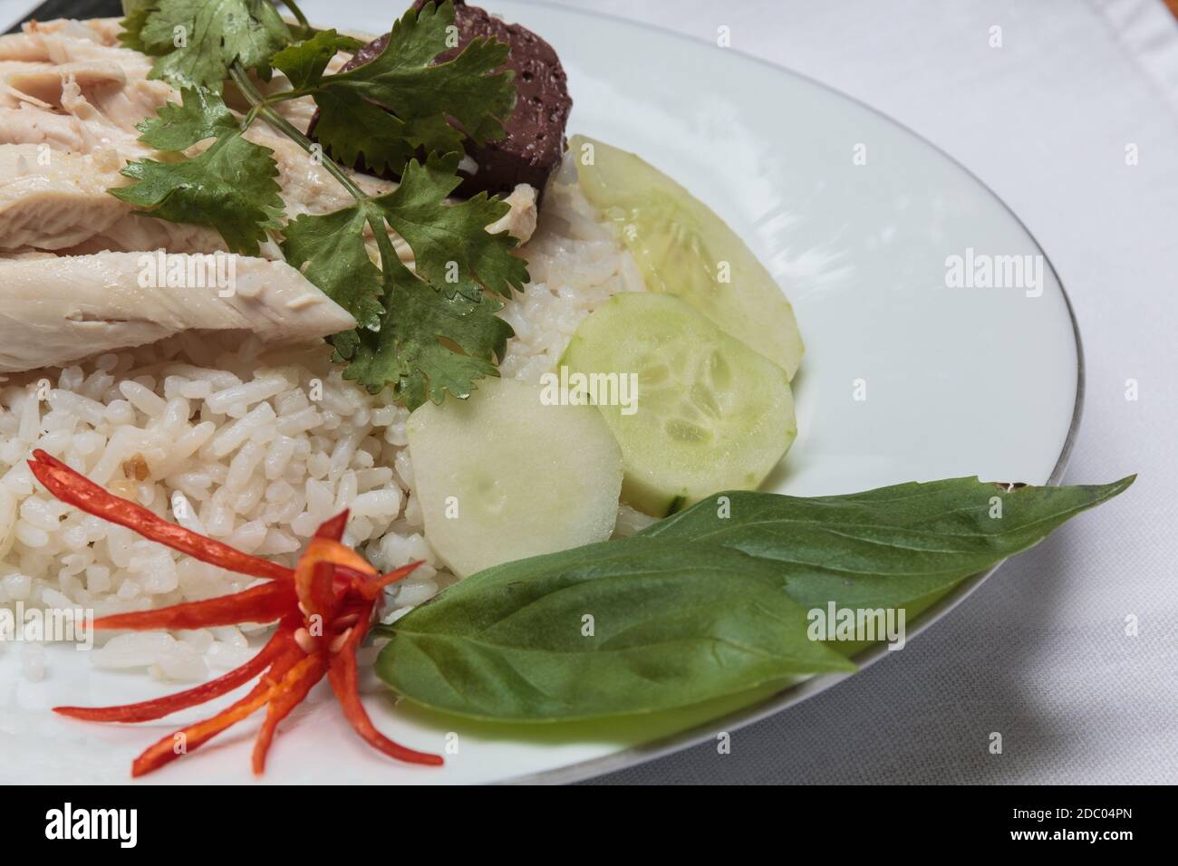 steamed chicken with rice, thai food Stock Photo - Alamy