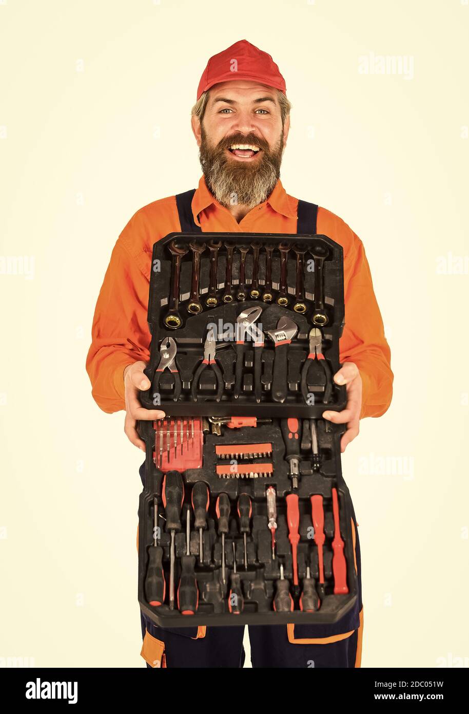 Professional equipment. Dream of handyman. Screwdrivers set. Man ...
