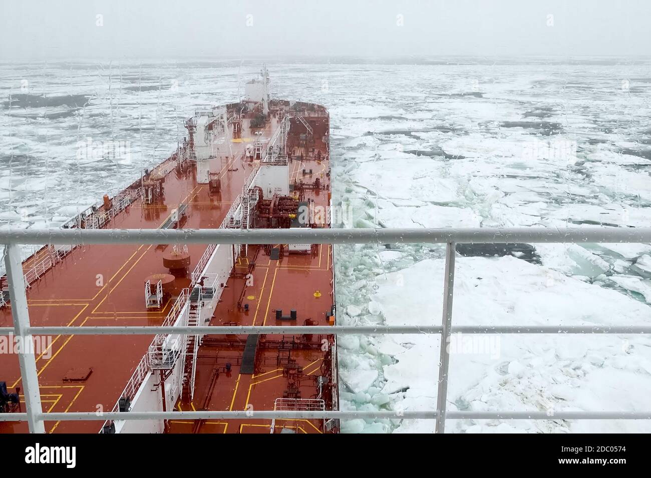 The feed of a ship sailing in the Arctic. Landscape of the Arctic from ...