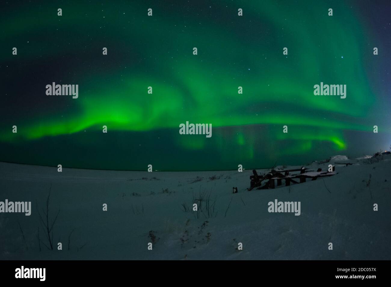 Northern Lights in the night sky. Northern Lights in the tundra Stock ...