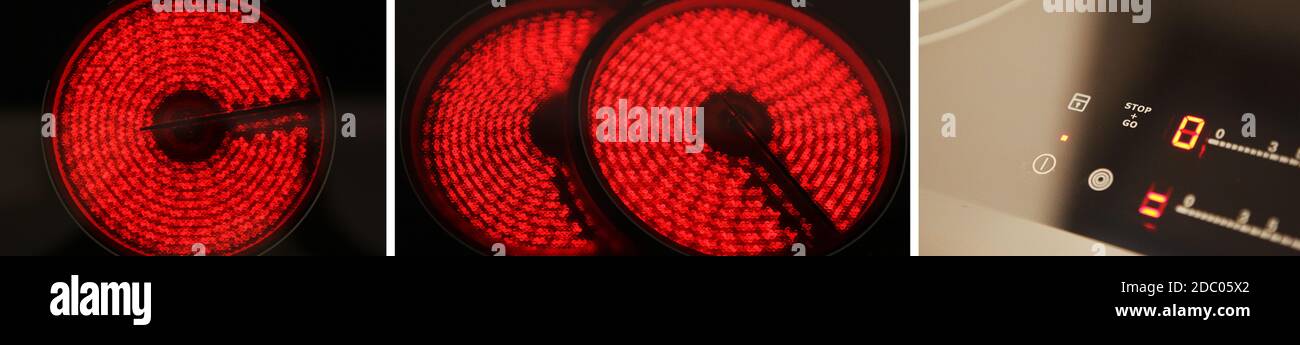 Collage Of Photos With Electric Induction Kitchen Hobs. Modern Range ...