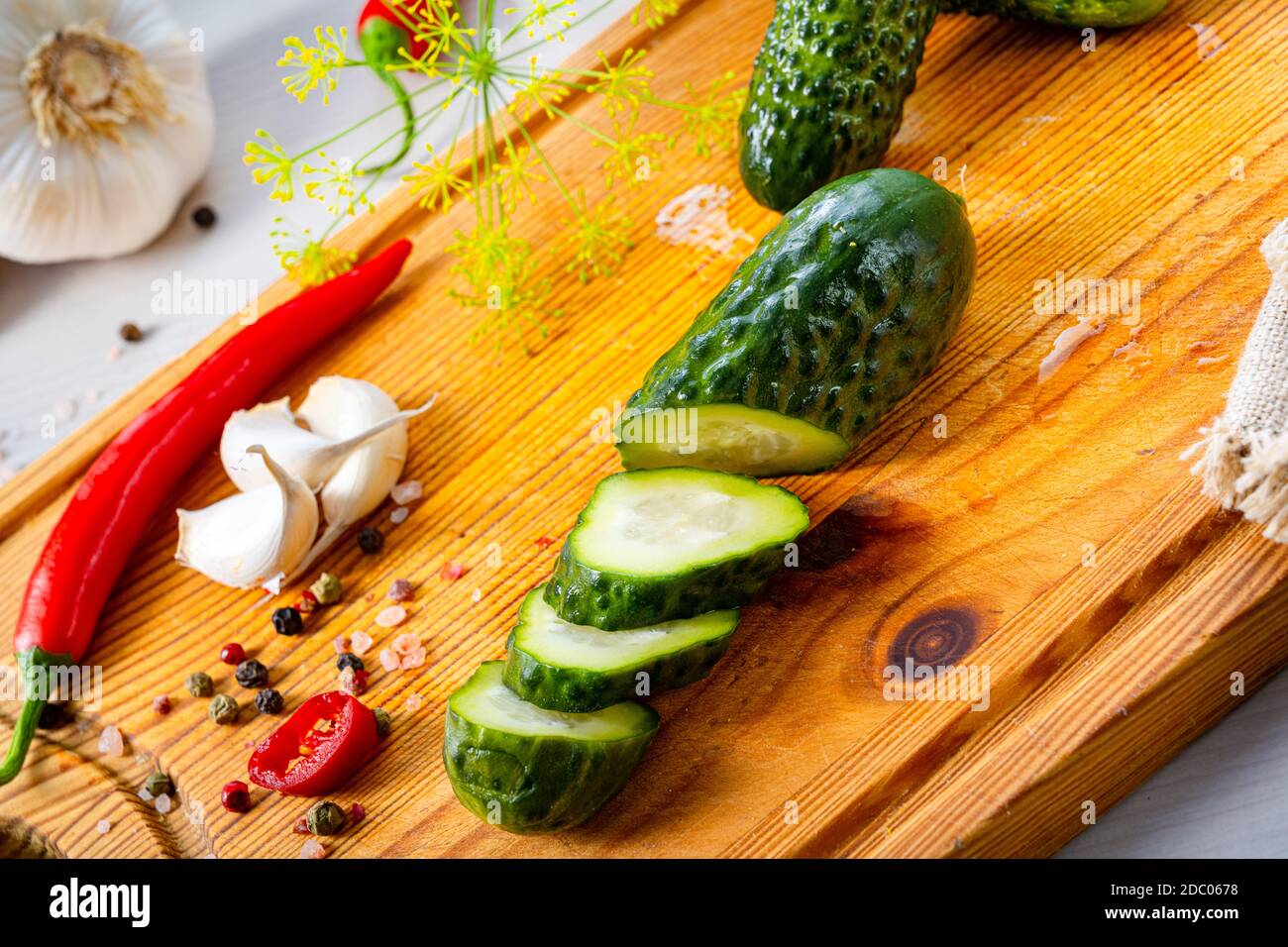 fresh pickled cucumber with garlic, (polish malosolne Stock Photo - Alamy