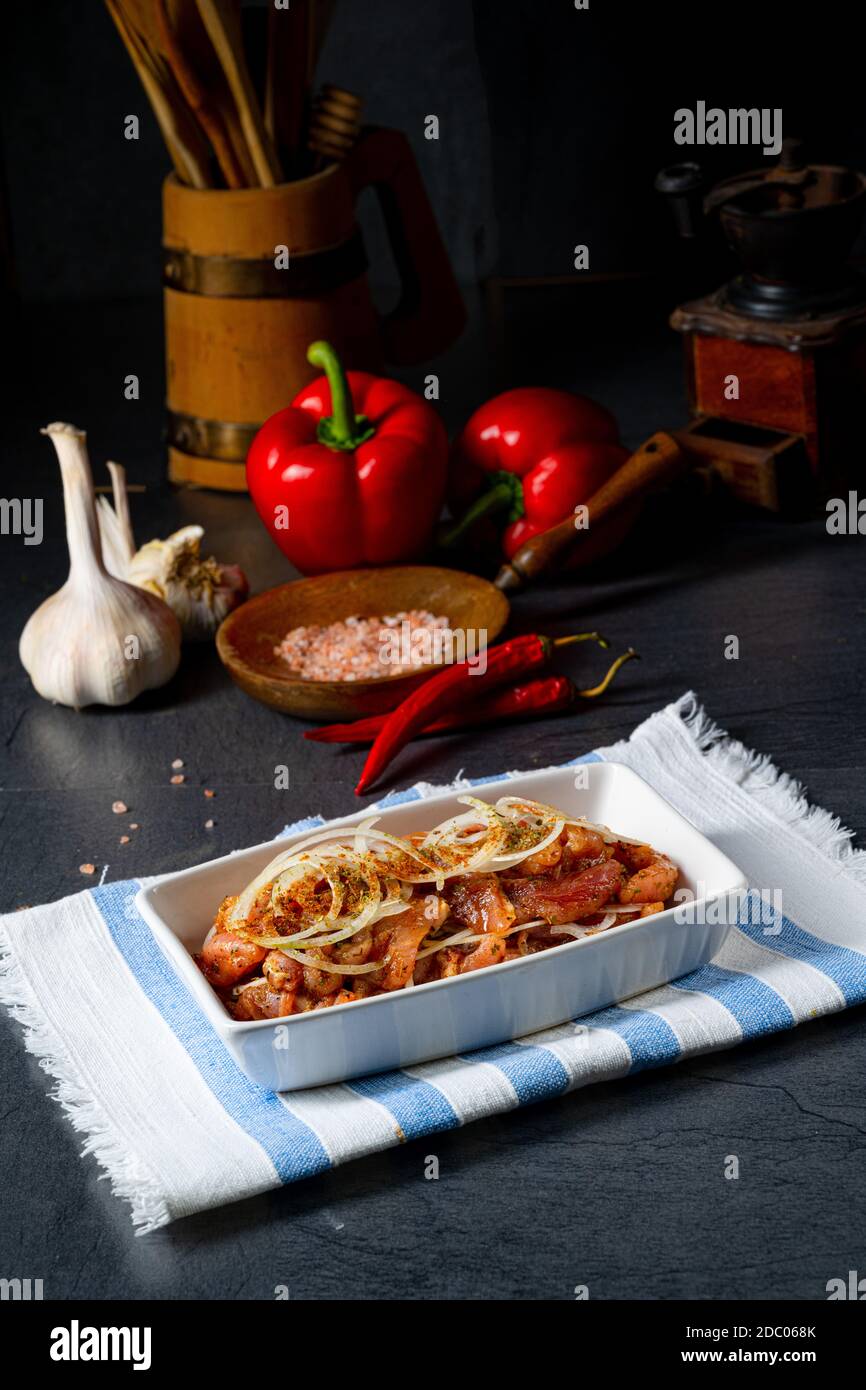 Freshly seasoned Greek gyros meat Stock Photo - Alamy