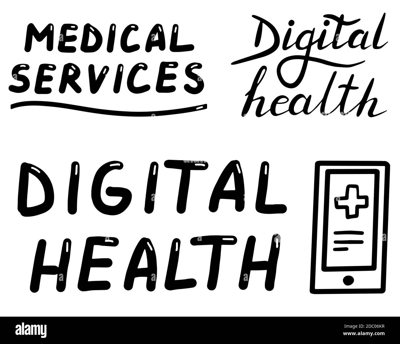 Digital health, medical services, doctor online, lettering calligraphy ...